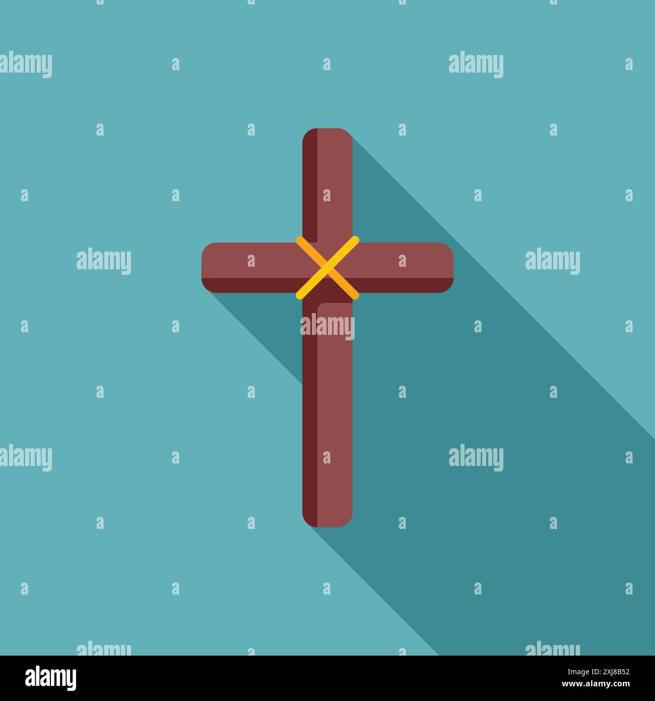 Simple crucifix with wood texture and yellow rope casting long shadow ...