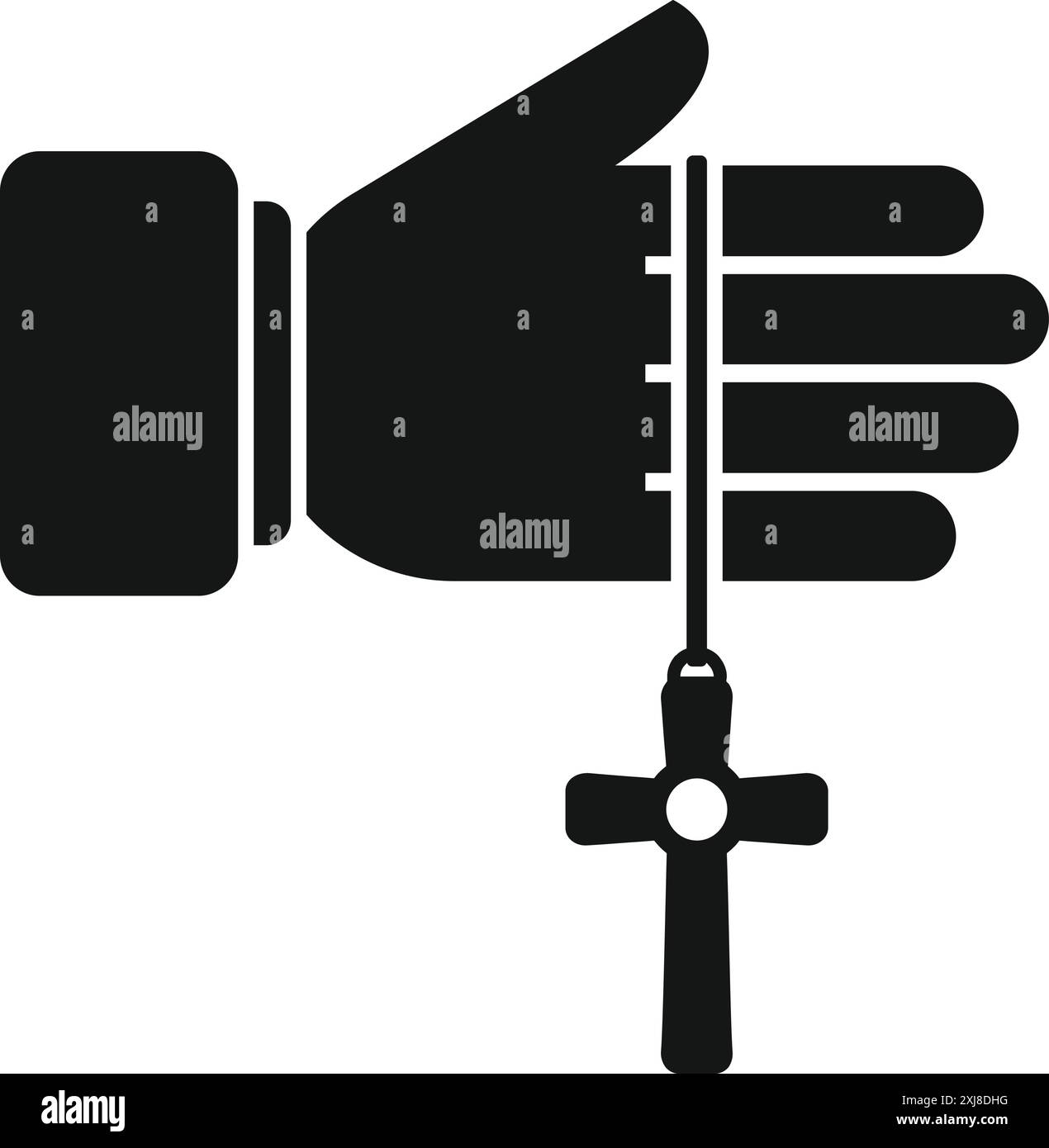 Silhouette of a priest hand holding a rosary with a cross, religious ...