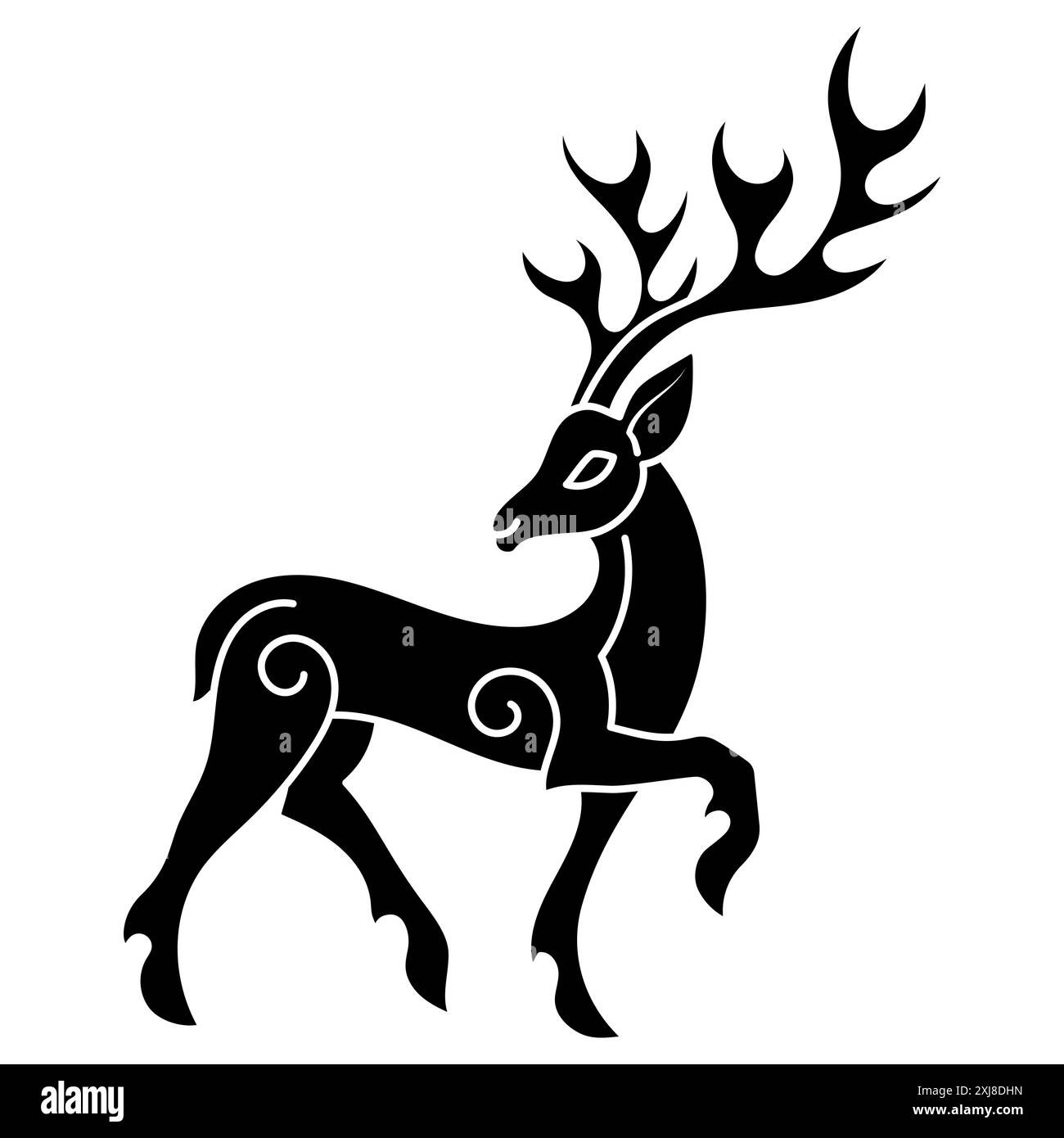 Vintage retro illustration. Deer drawn in the ancient Celtic ...