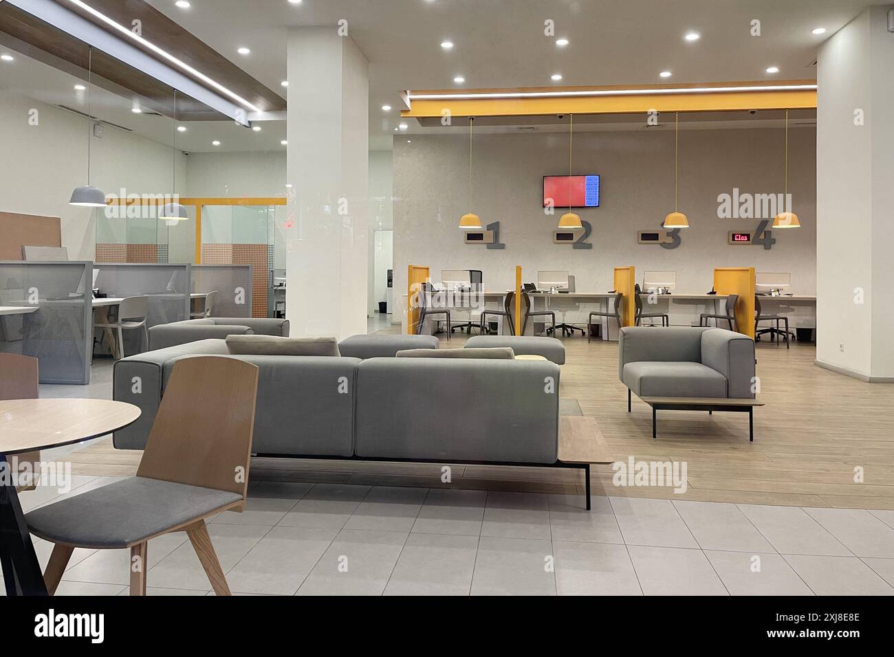 Empty financial currency exchange or consulting center concept, banking ...