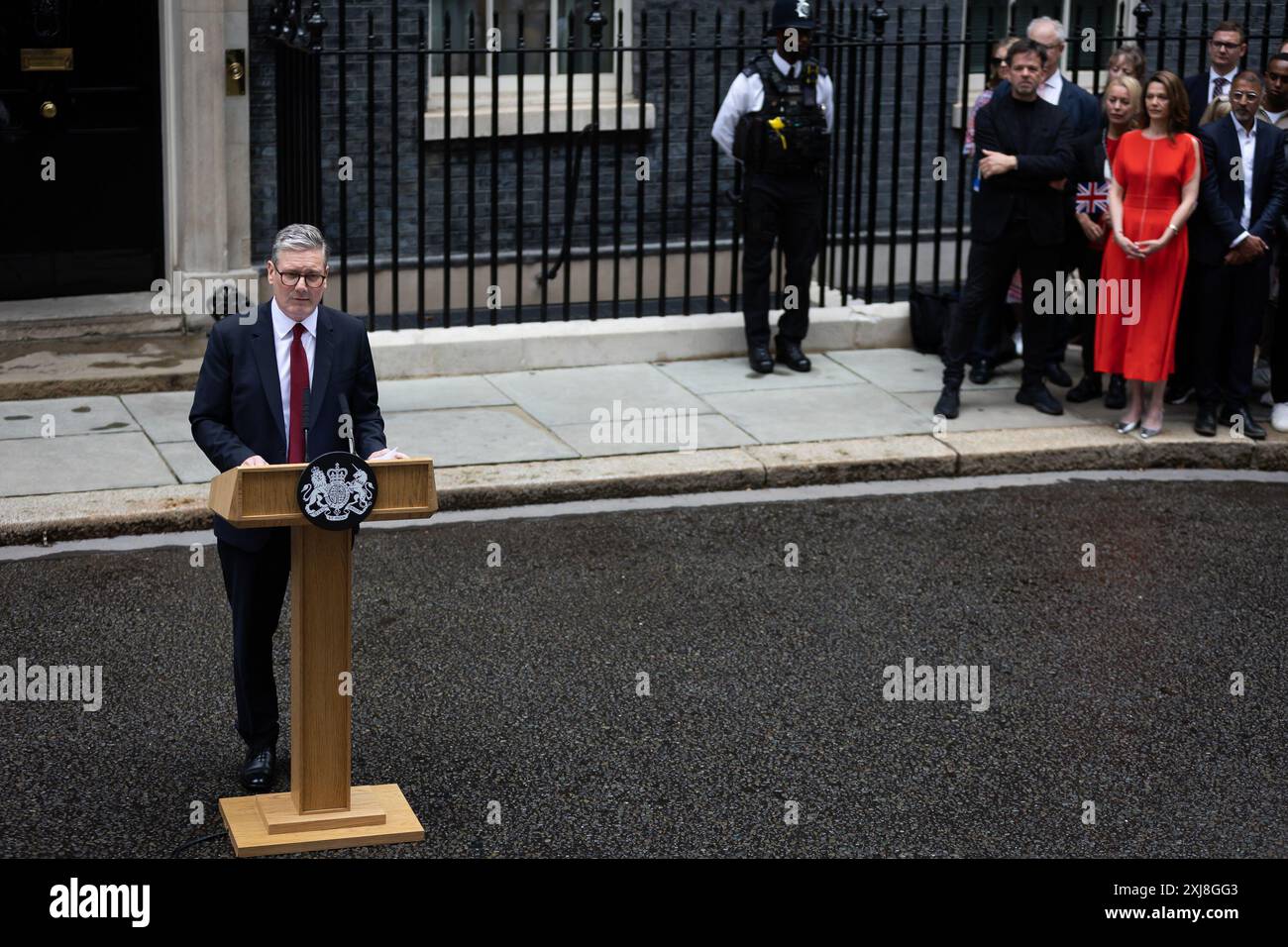 London, UK. 05th July, 2024. Keir Starmer makes his first speech as the ...