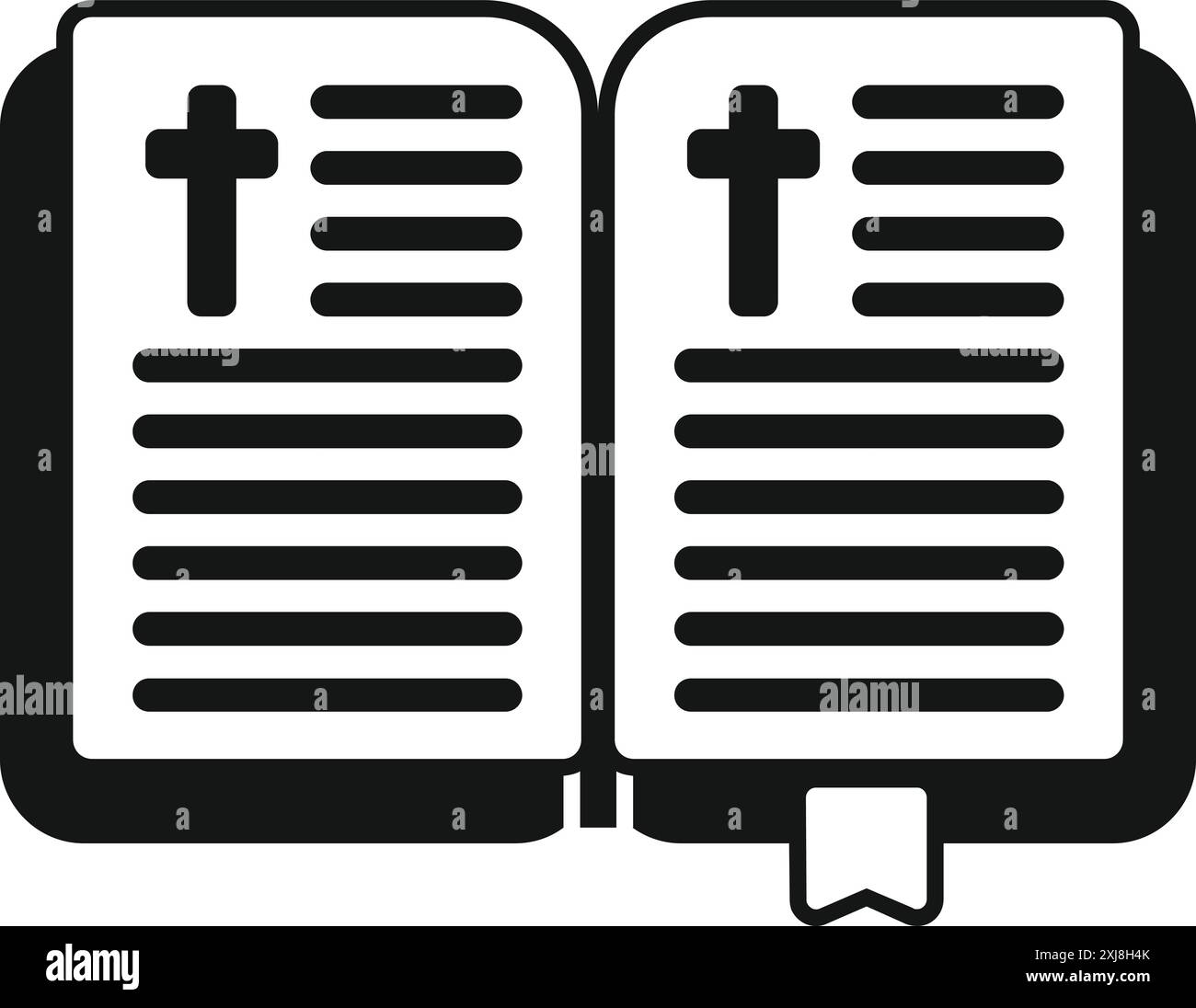 Open book with bookmark is laying open with christian cross symbol at ...