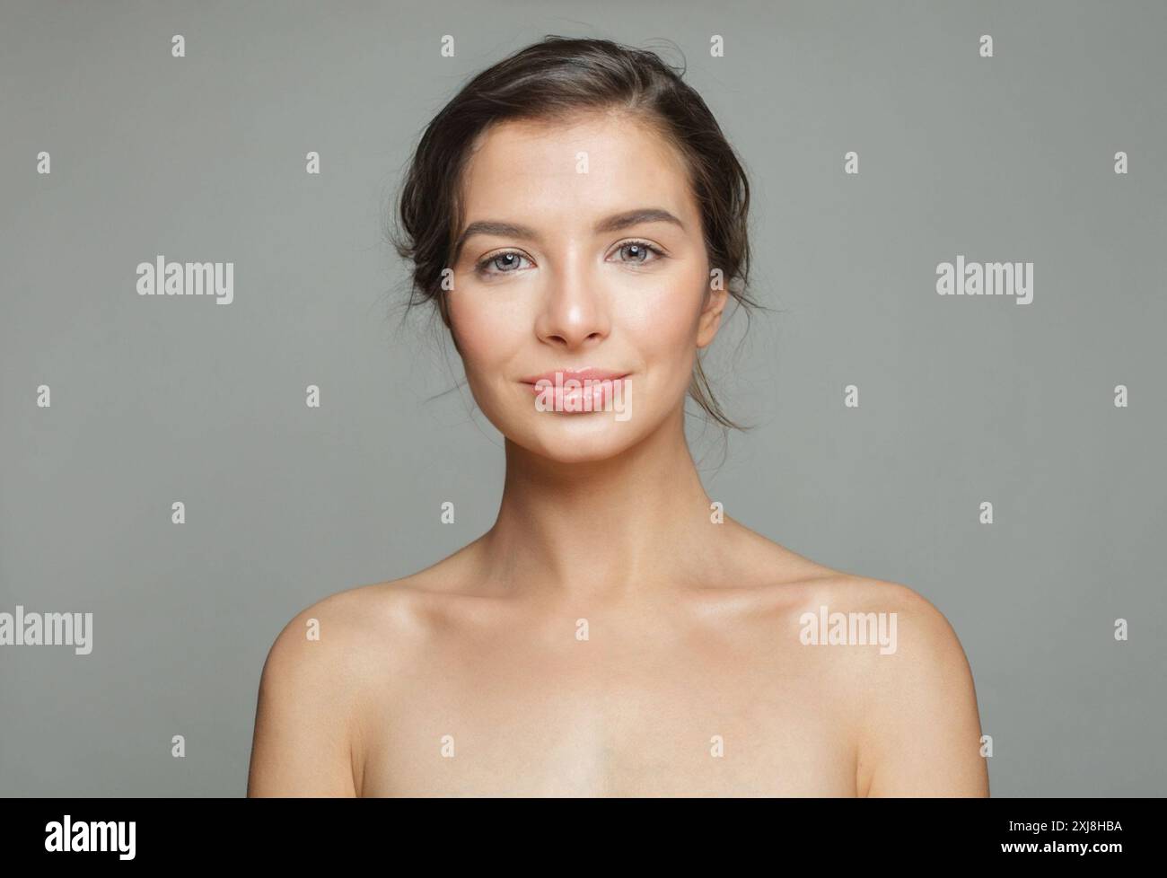 Fresh healthy model woman with beautiful skin and cute smile on white ...