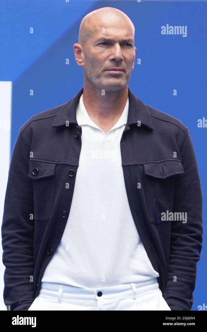 Zinedine Zidane during the presentation of Kylian Mbappe as a new ...
