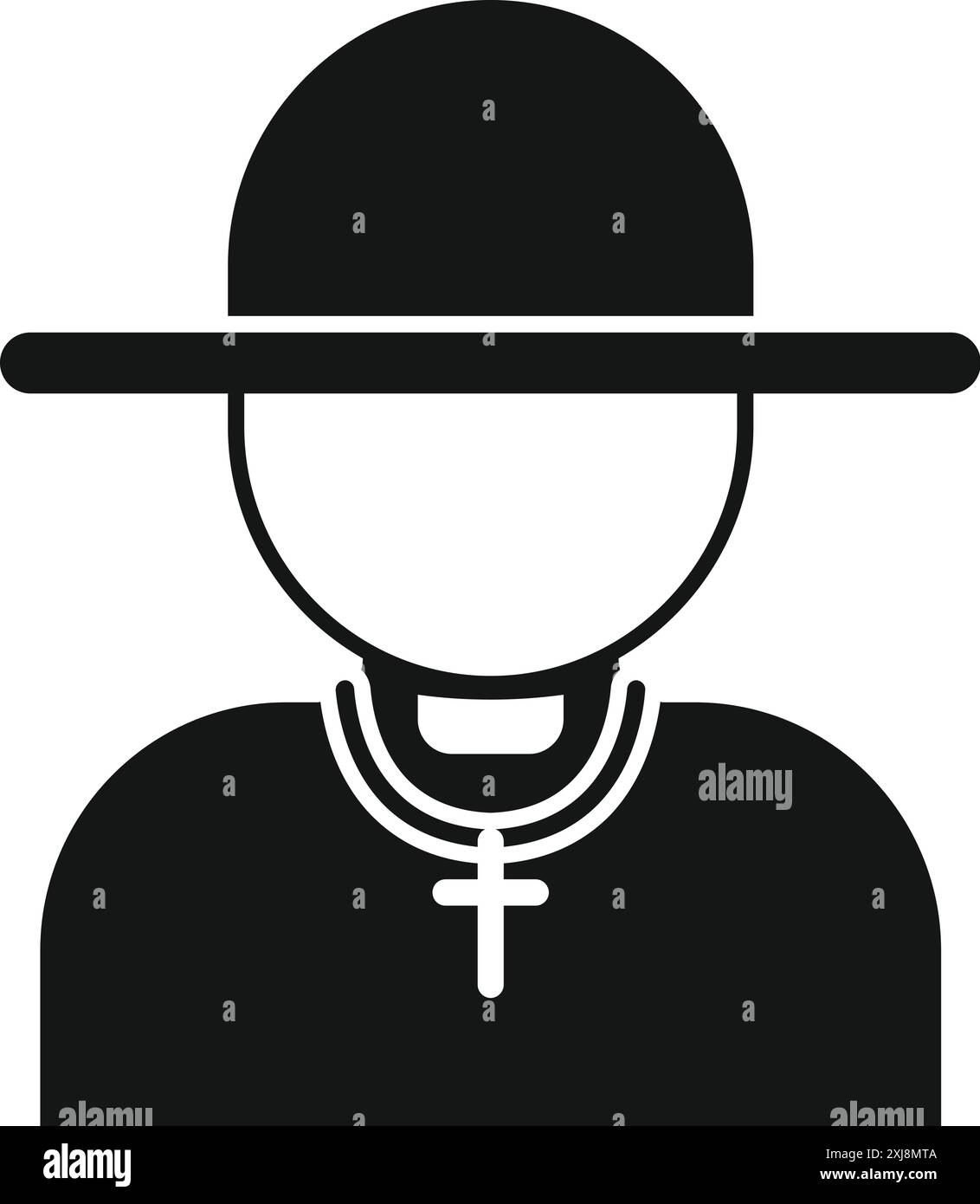 Black and white icon of a catholic priest wearing a cassock, hat, and ...