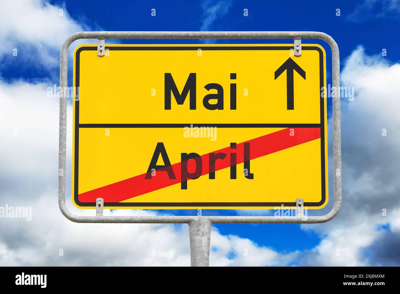 16 July 2024: Town sign with the month of May and April. Symbolic image ...