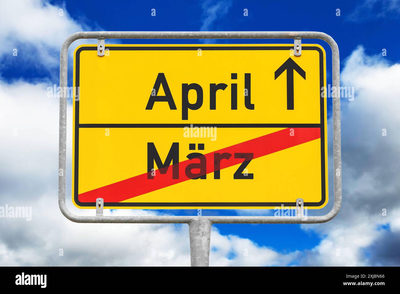16 July 2024: Town sign with the month of March and April. Symbolic ...