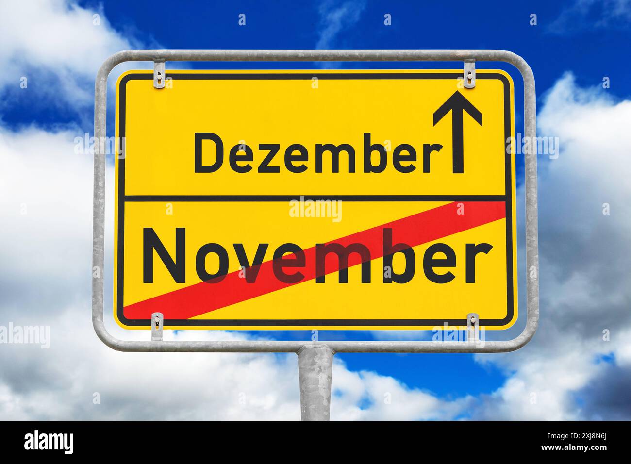 16 July 2024: Town sign with the month of November and December ...