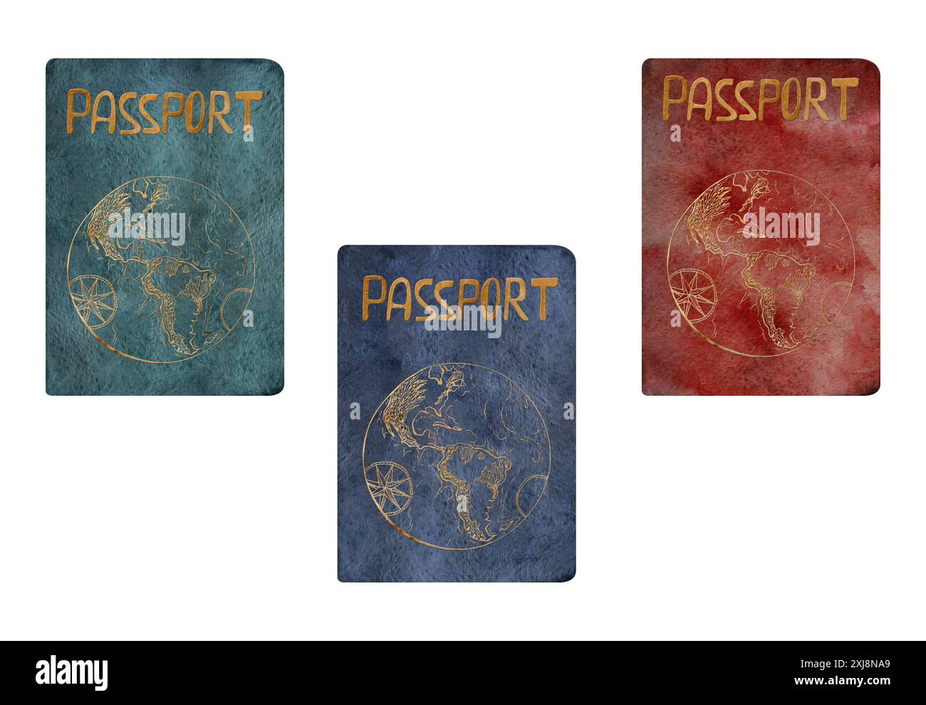 Multinational world passport id official document with gold letters and ...