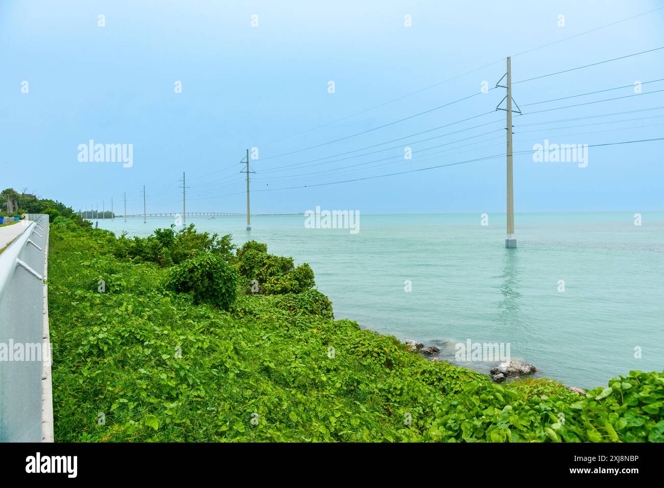 Power transmission lines across water along Highway 1 through Florida ...