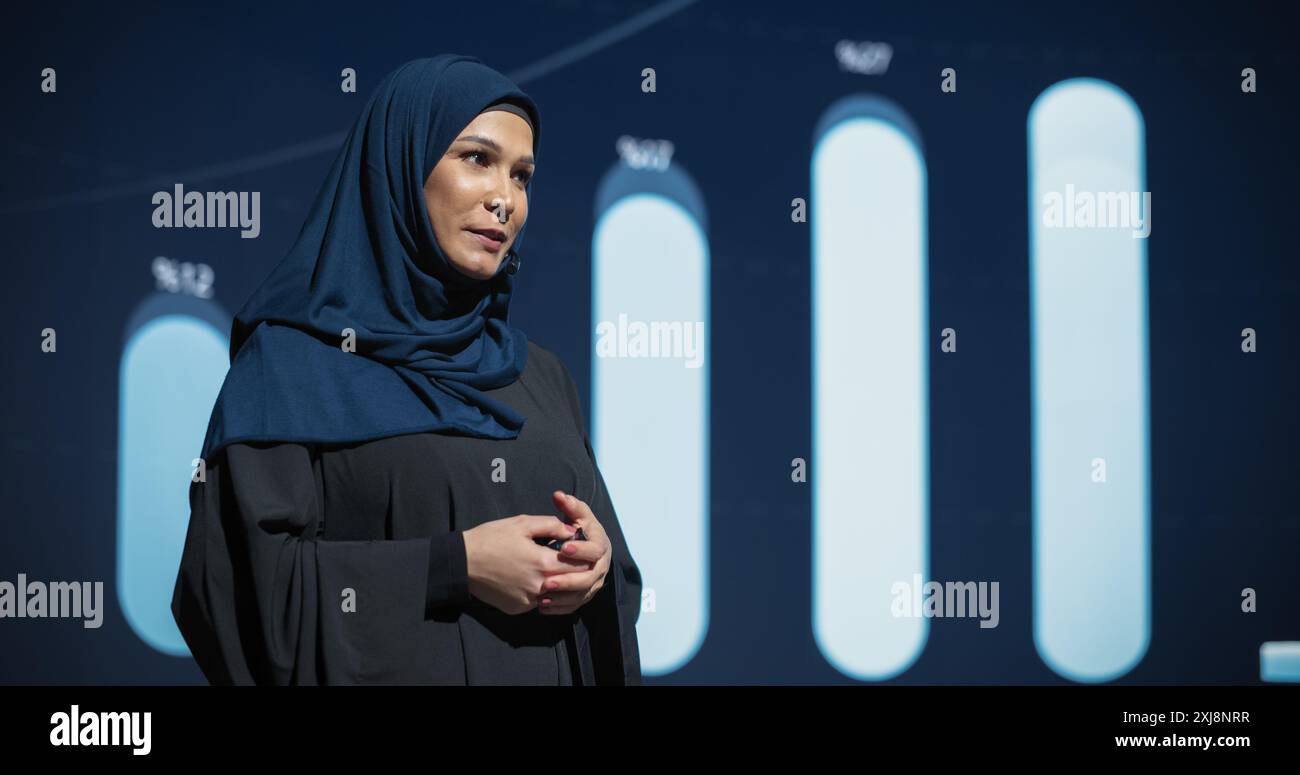 Successful Middle Eastern Female Speaker Presenting a New Product ...