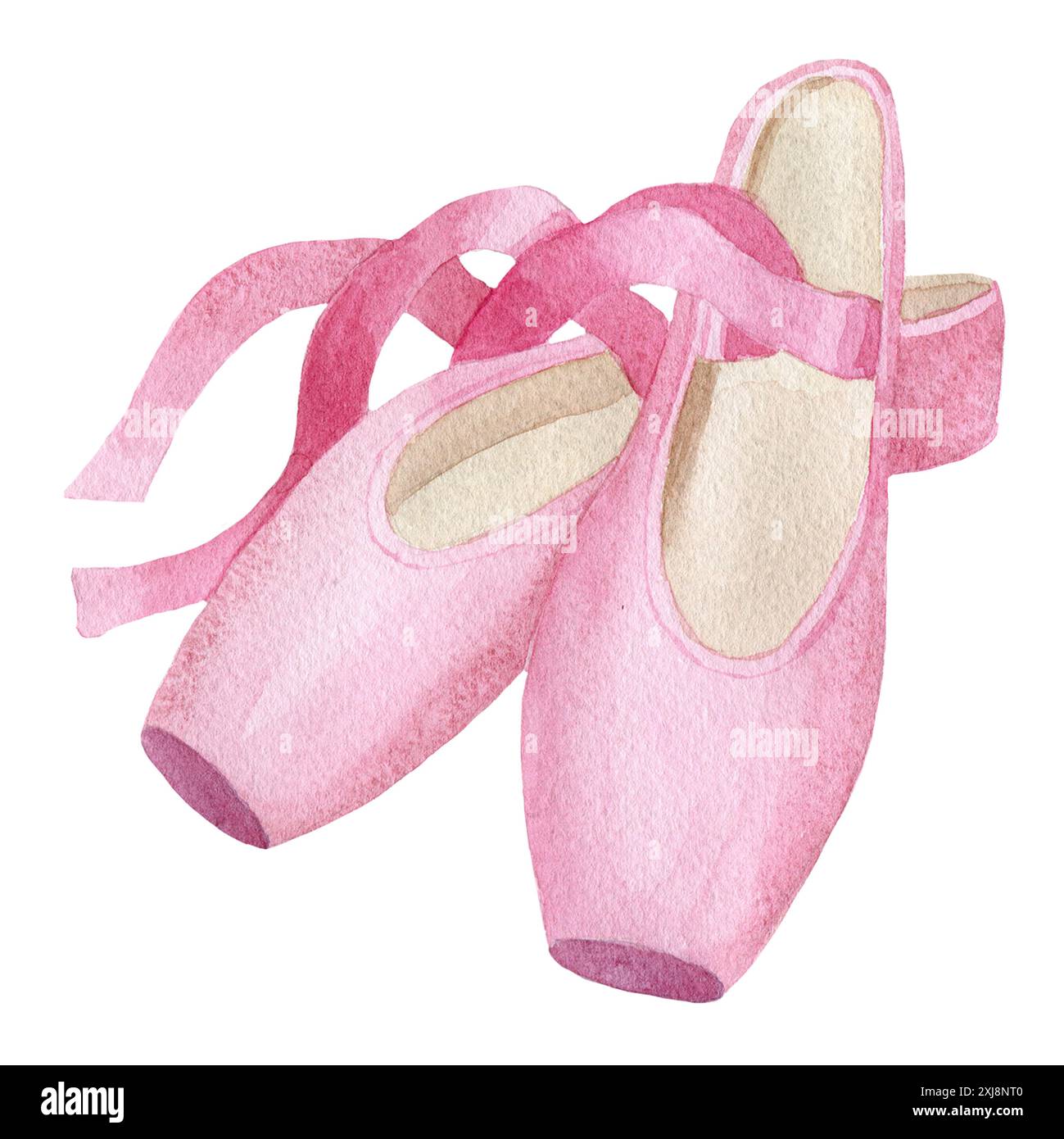Pink pointe shoes. Hand painted watercolor illustration isolated on ...