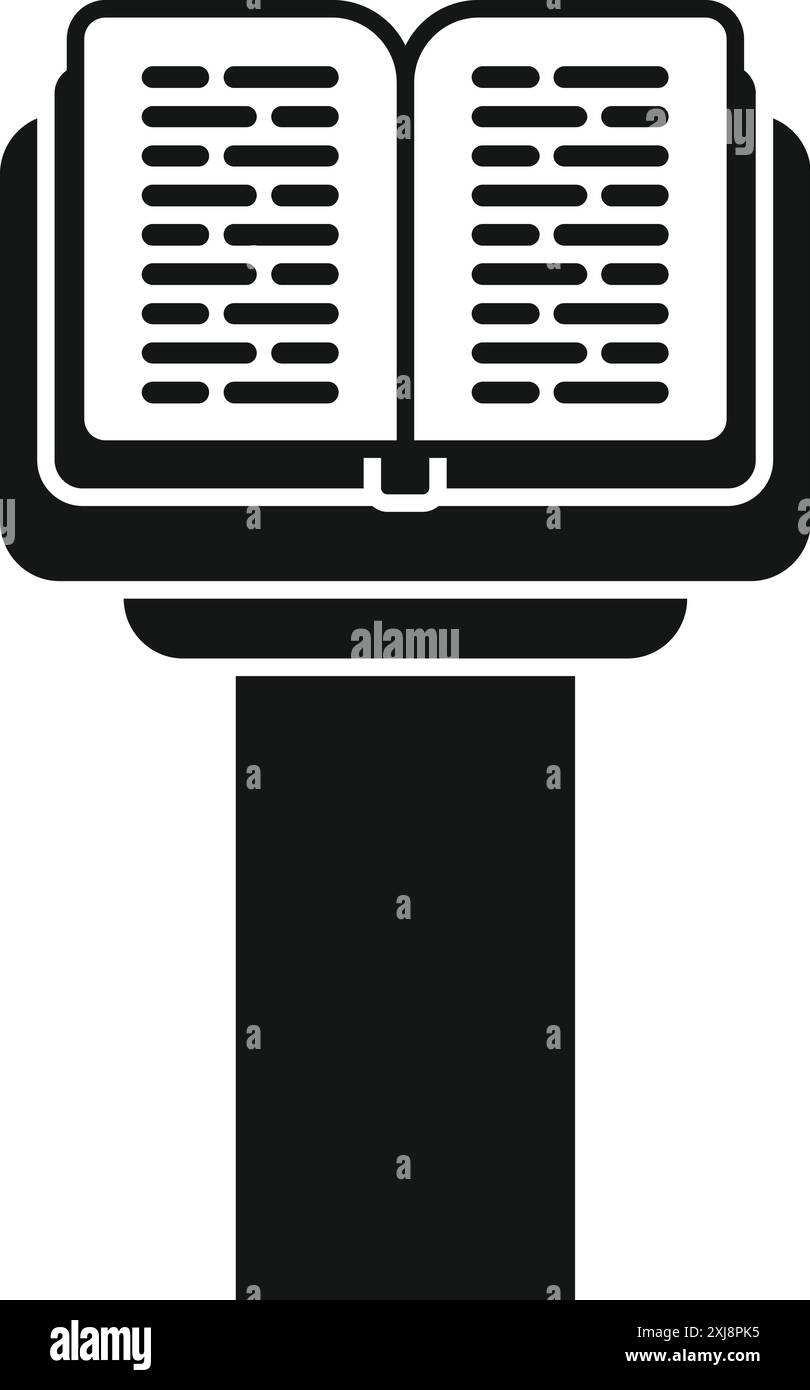 Black glyph icon of an open book standing on a podium, suggesting ...