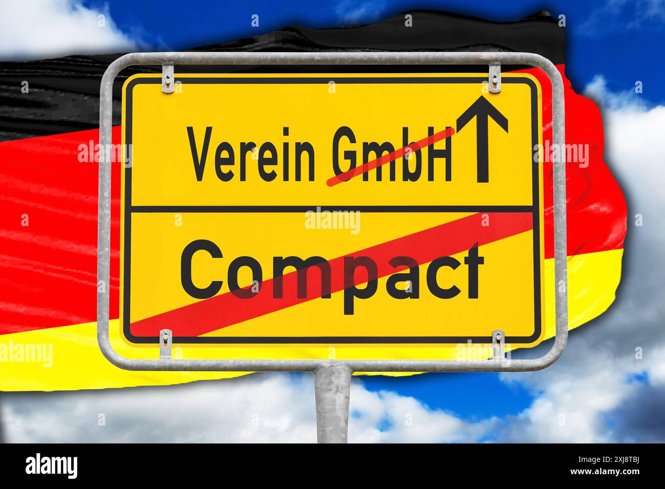 July 17, 2024: Symbolic image of the Compact magazine ban. Town sign ...