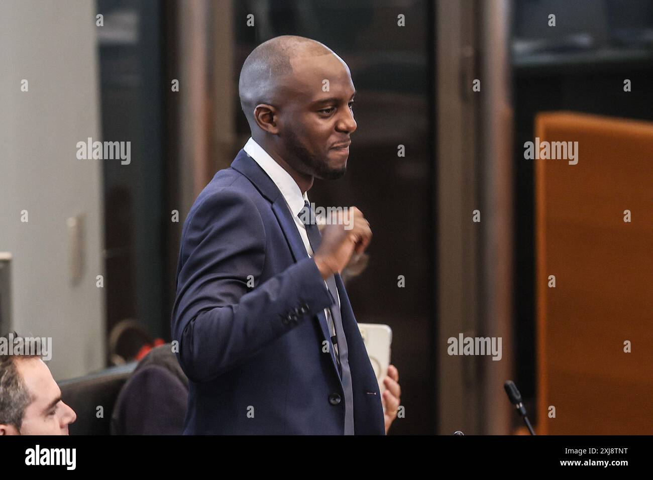 Namur, Belgium. 17th July, 2024. MR's Chris Massaki Mbaki takes the ...