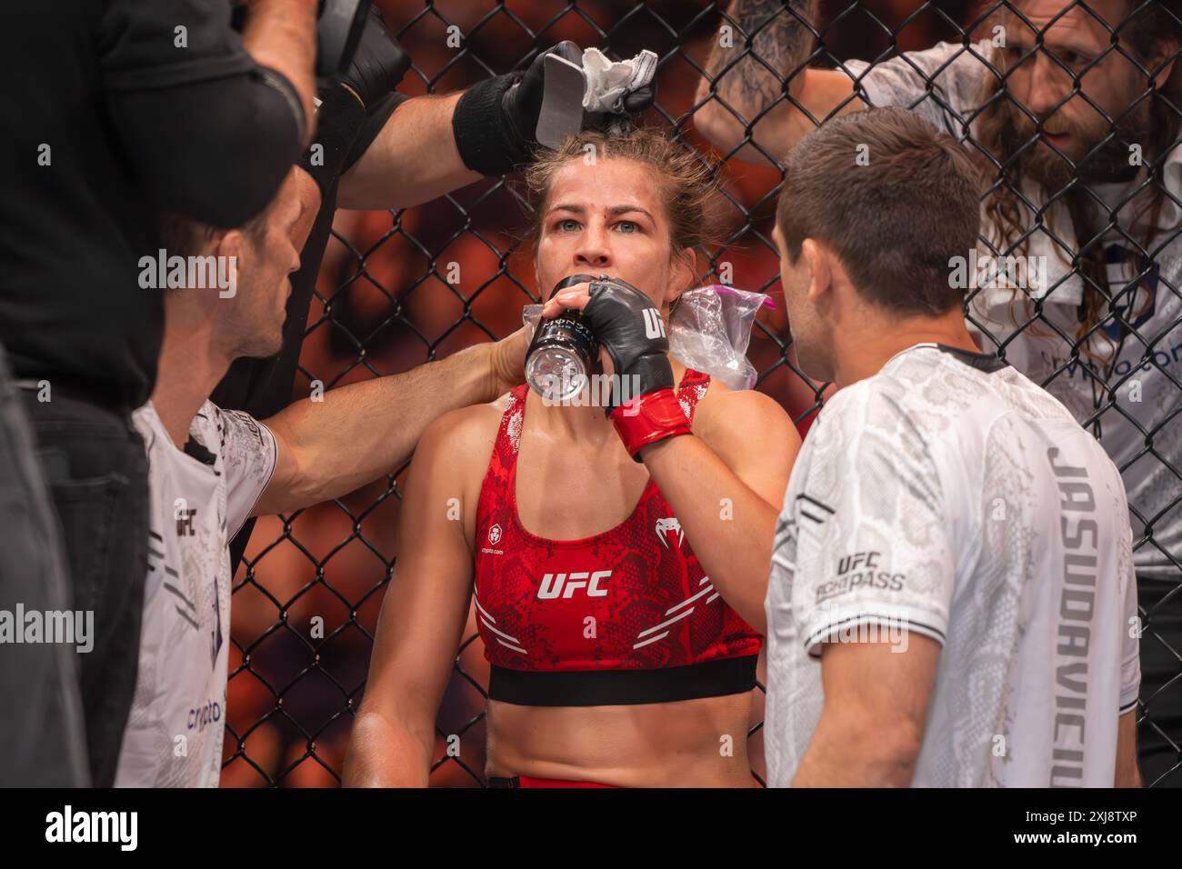UFC Women's Flyweight Jasmine Jasudavicius in her corner during UFC on ...
