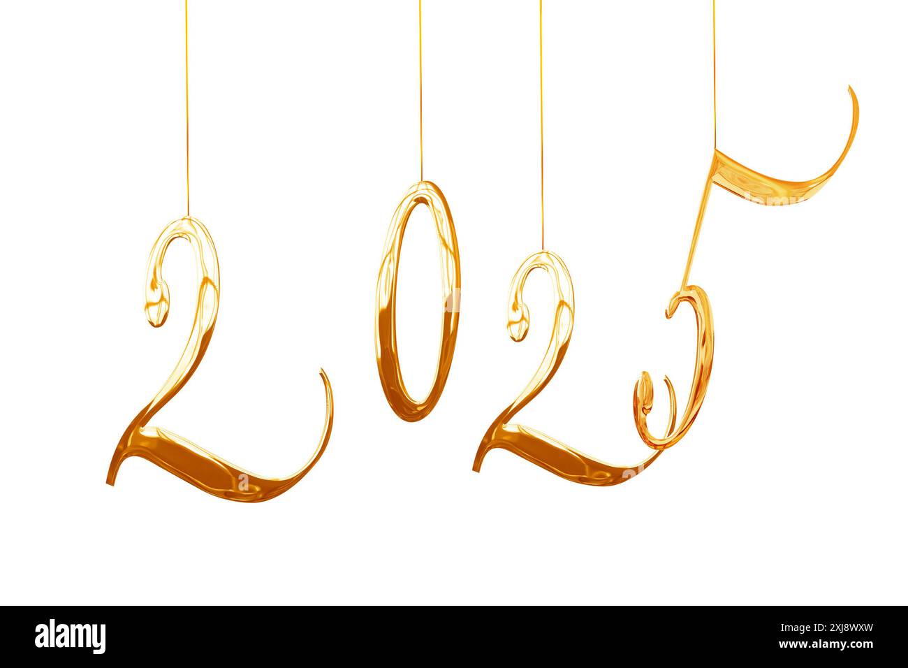 2025, new year card. hanging shiny elegant cursive numbers isolated on ...