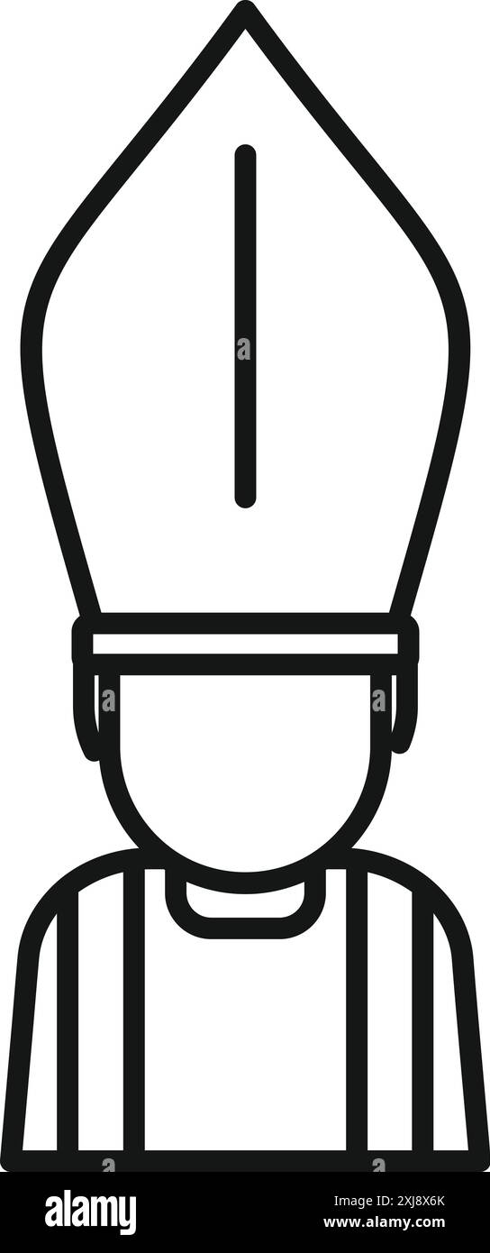 Simple line icon of a catholic priest wearing a traditional miter hat ...