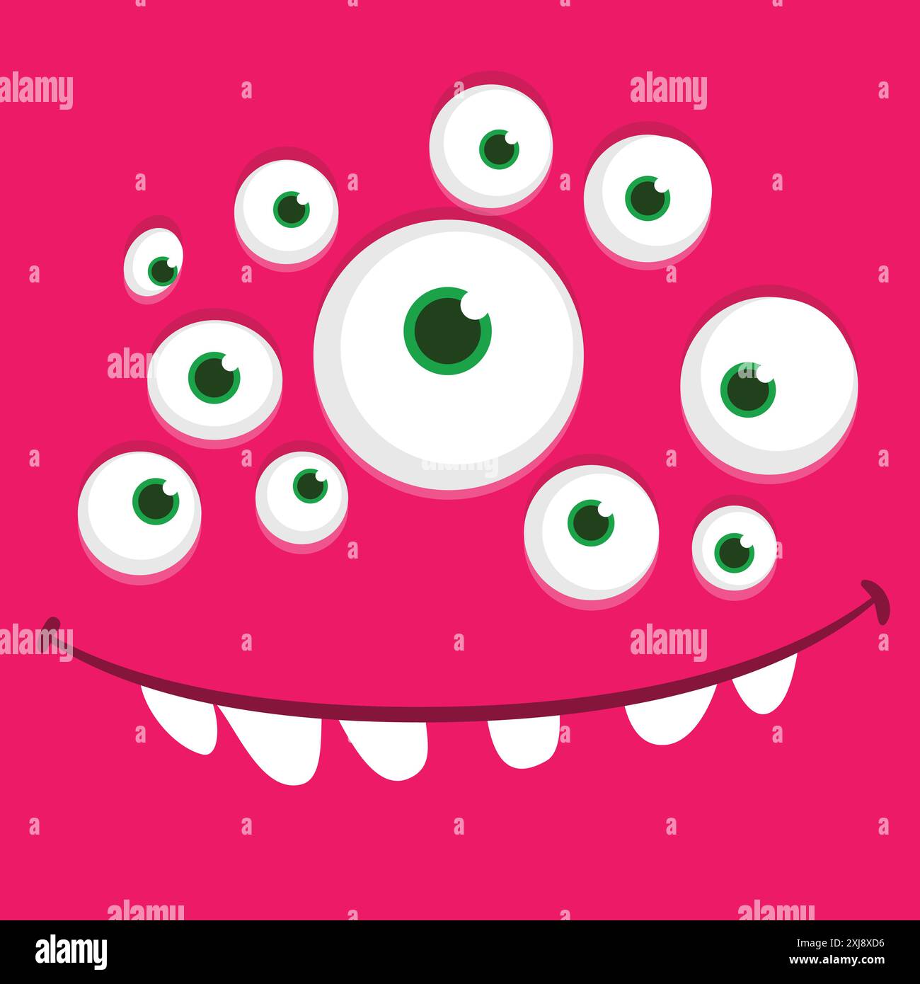 Scary monster face with many eyes. Illustration of cute and happy alien ...