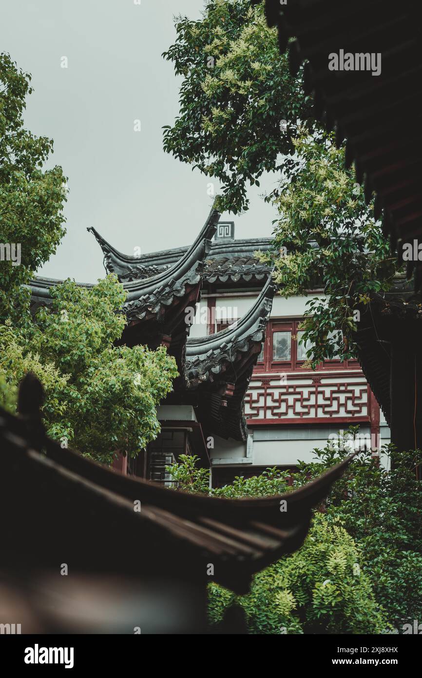 A glimpse of the intricate roofline of a traditional Chinese building ...
