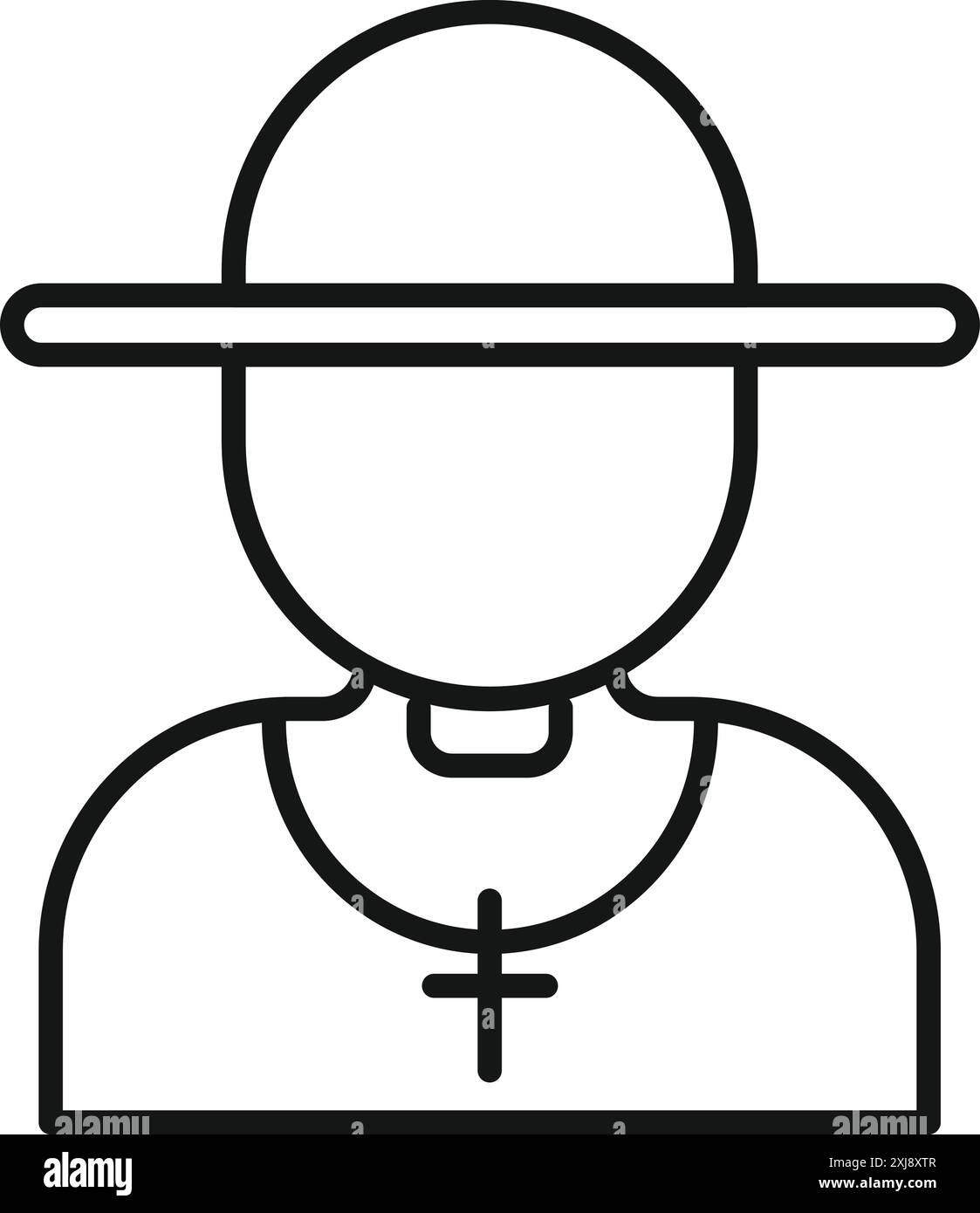 Catholic priest wearing cassock and hat with cross necklace line icon ...