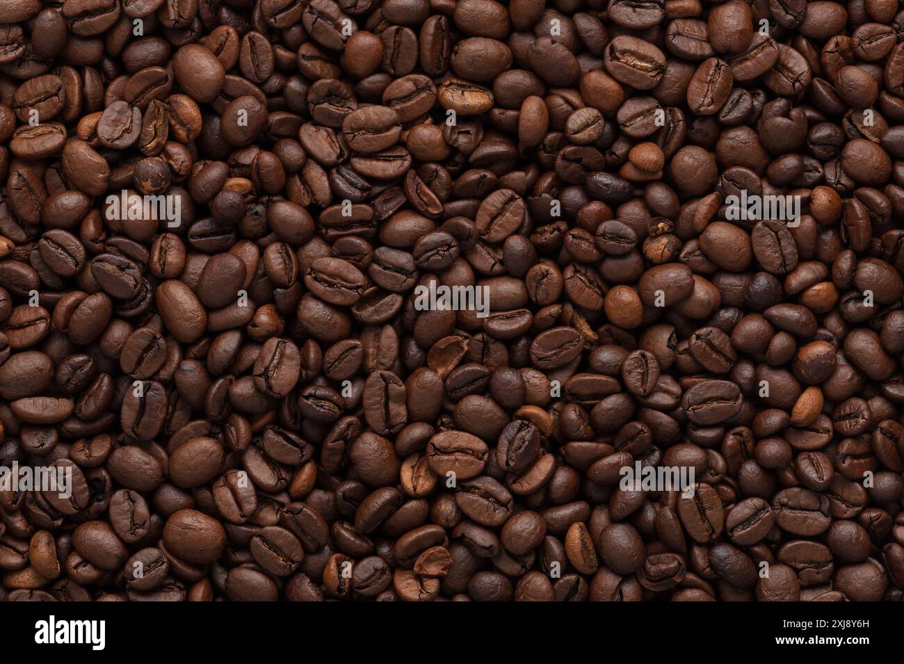 A close-up of roasted coffee beans, showcasing their rich texture and ...