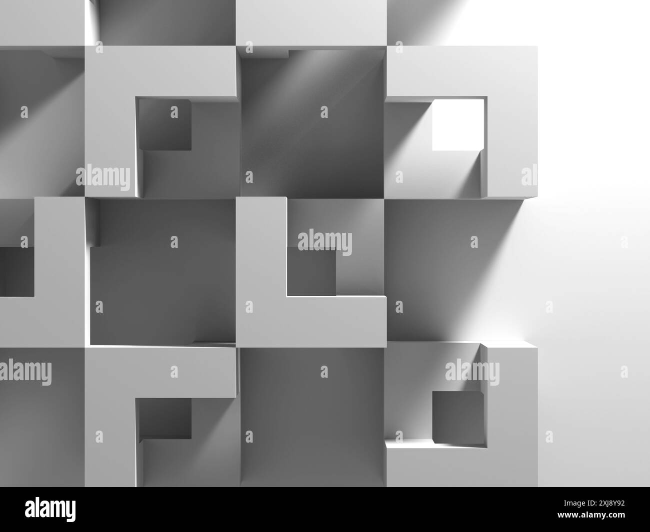 Abstract geometric wall installation of cubical shapes, three ...