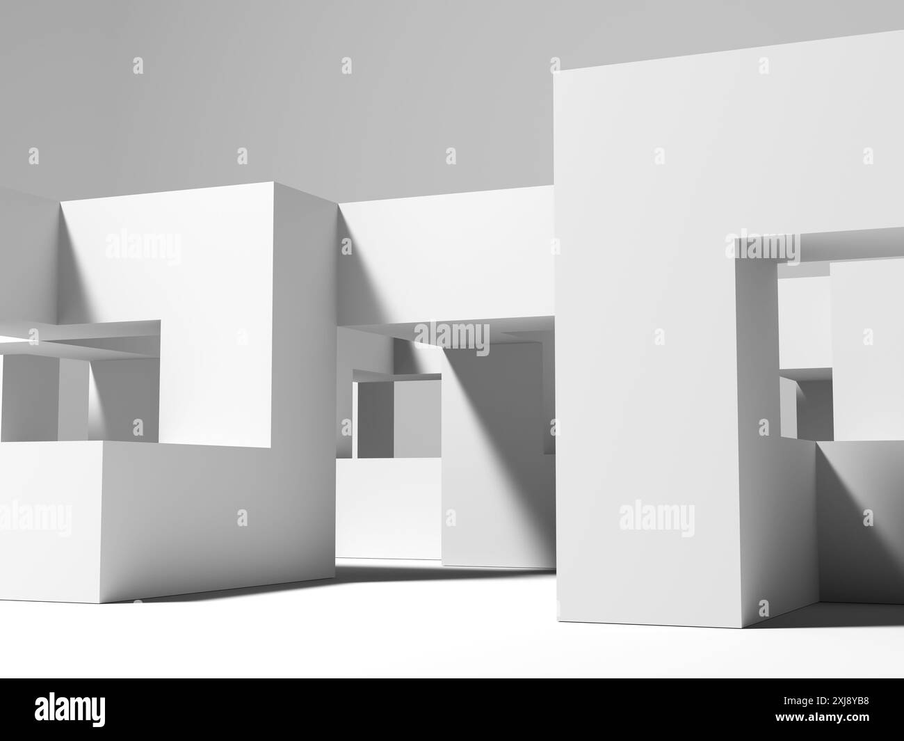 Abstract white geometric architecture installation with cubical shapes ...