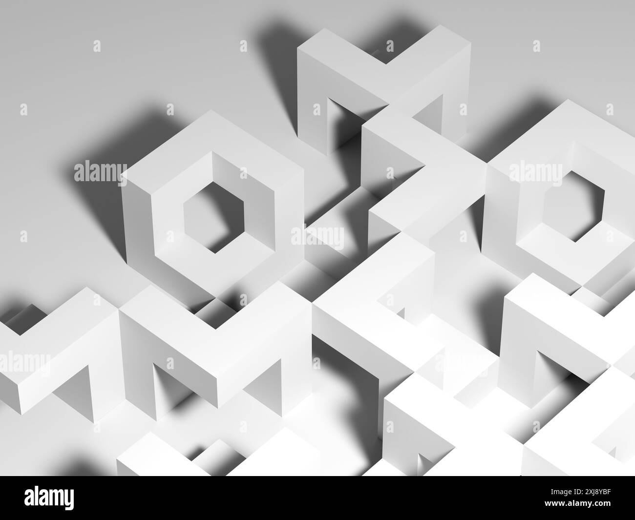 Abstract white geometric installation with cubical shapes. 3d rendering ...
