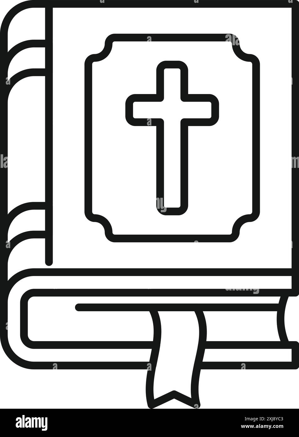 Simple line art icon of a bible with a bookmark placed inside for ...