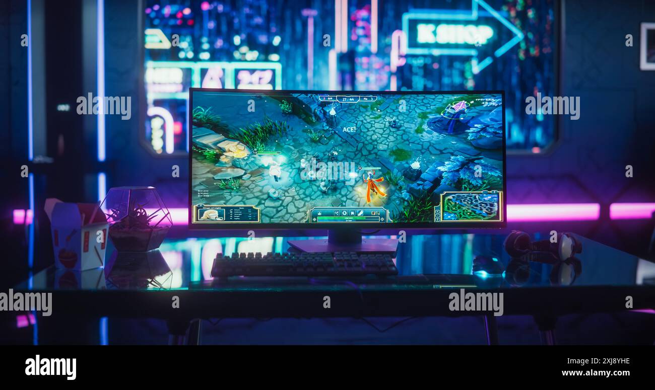 Empty Gaming Space with Computer Screen Showing Fantasy RPG Strategy ...