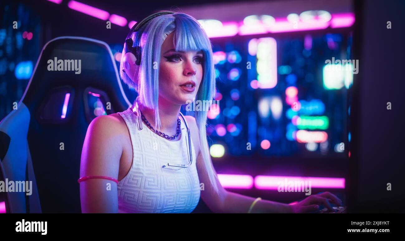 Stylish Streamer or Gamer with Blue Hair Chats with Internet Fans on ...