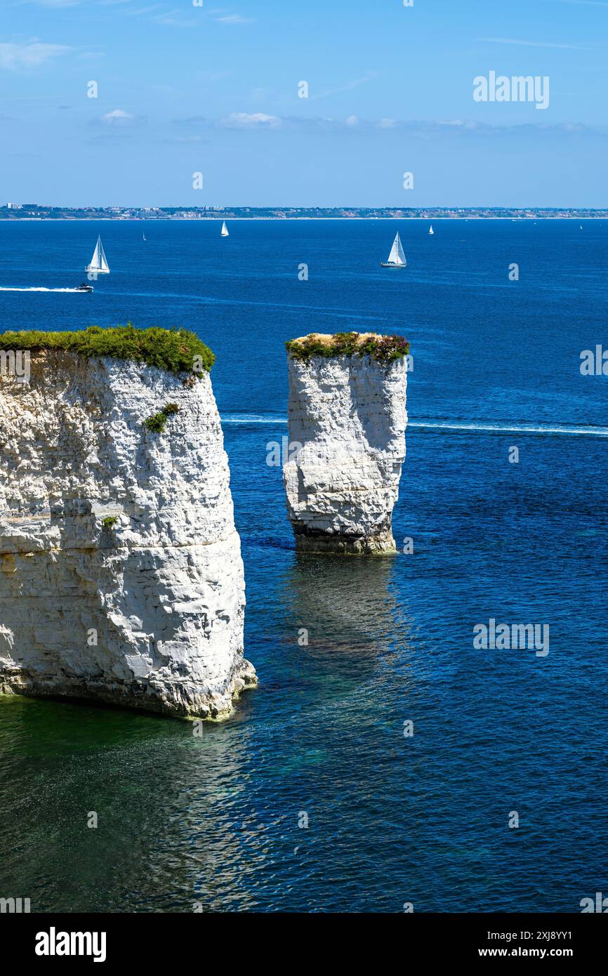 White Cliffs of Old Harry Rocks Jurassic Coast from a drone, Dorset ...