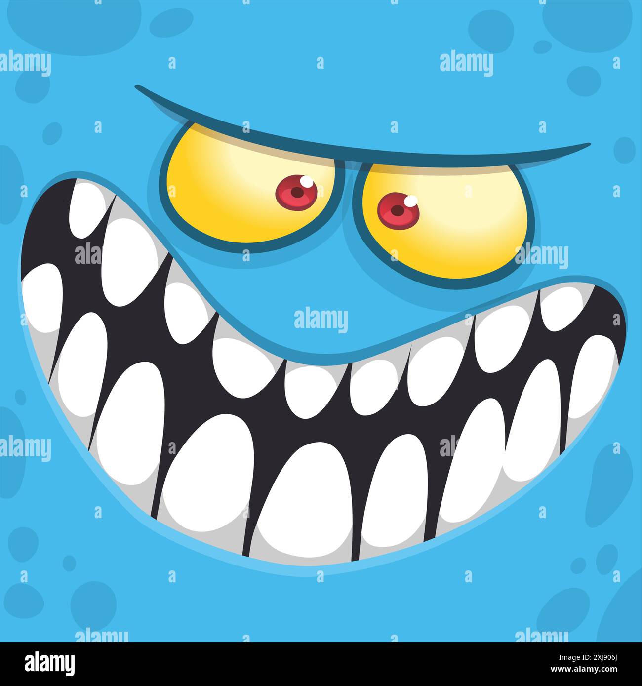 Cartoon monster face isolated . Vector Halloween blue angry monster ...