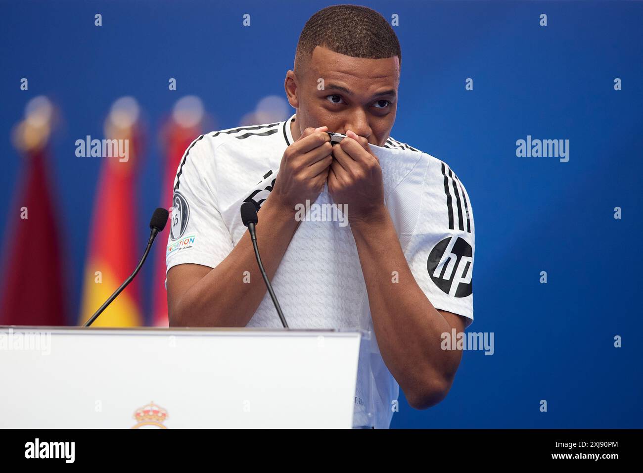 MADRID, SPAIN - JULY 16: Real Madrid new signing, Kylian Mbappe is ...