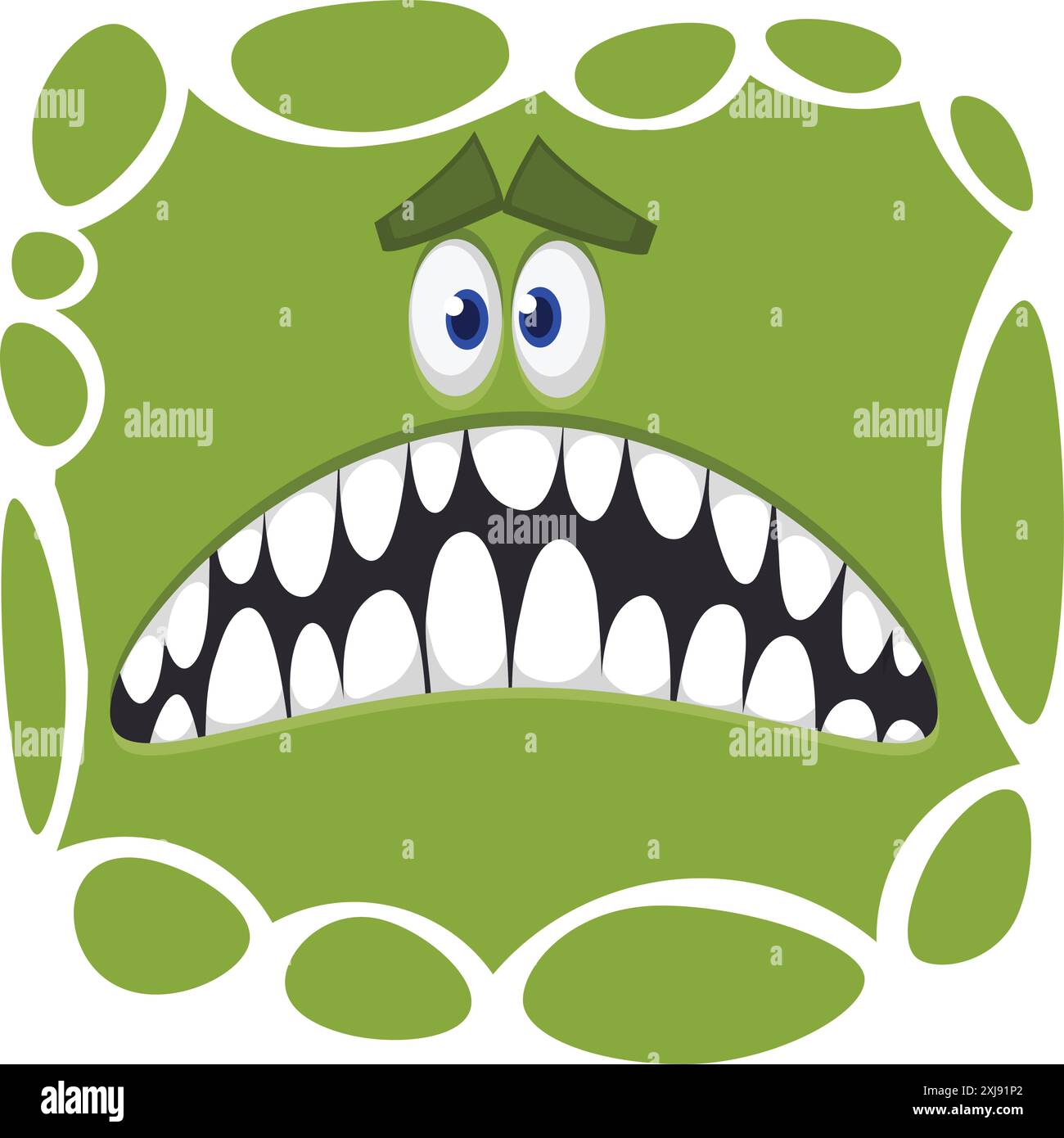 Cartoon monster face isolated . Vector Halloween green scary monster ...