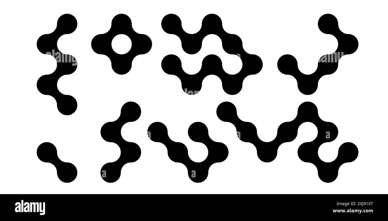 Meta balls collection. Connected morph dots. Liquid blobs fluid set. Rounded design elements for ...