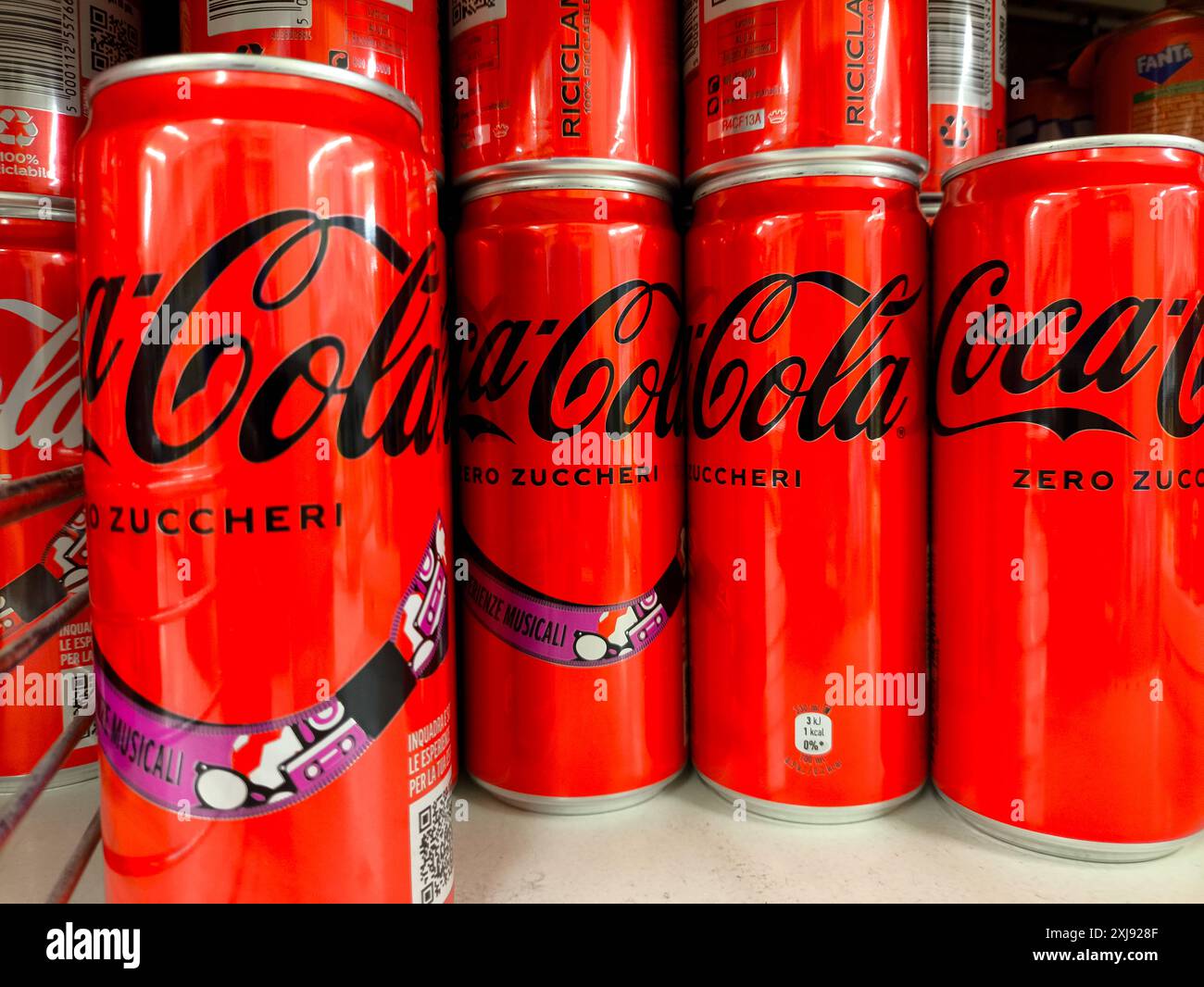Arco, Italy - July 16, 2024: Coca Cola Zero soft drink cans displayed ...
