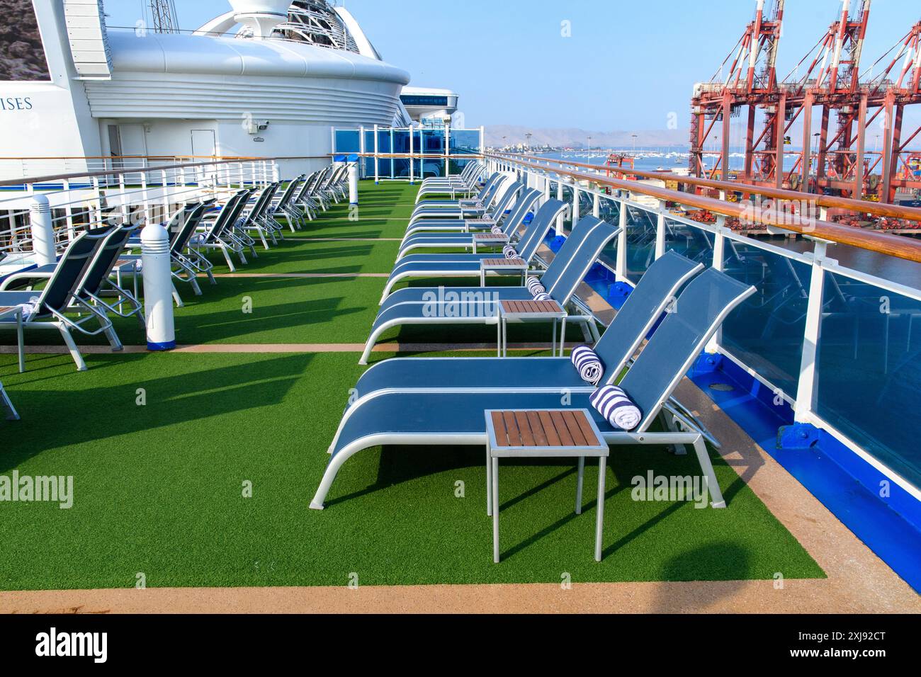 Callao, Peru - March 20, 2019: Cruise ship deck overlooking port Stock ...