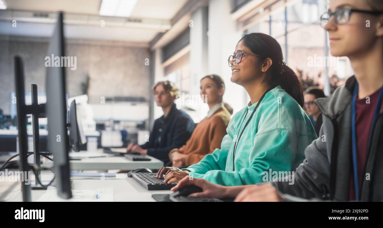 Portrait of a South Asian Female Student Studying in College with ...