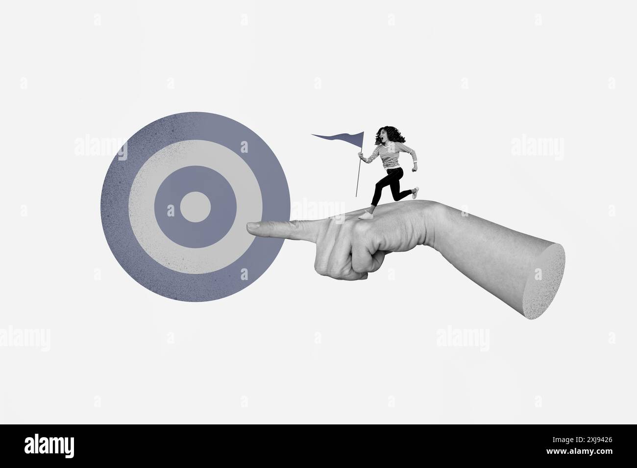 Creative picture running persistent woman achieve goal target finish ...