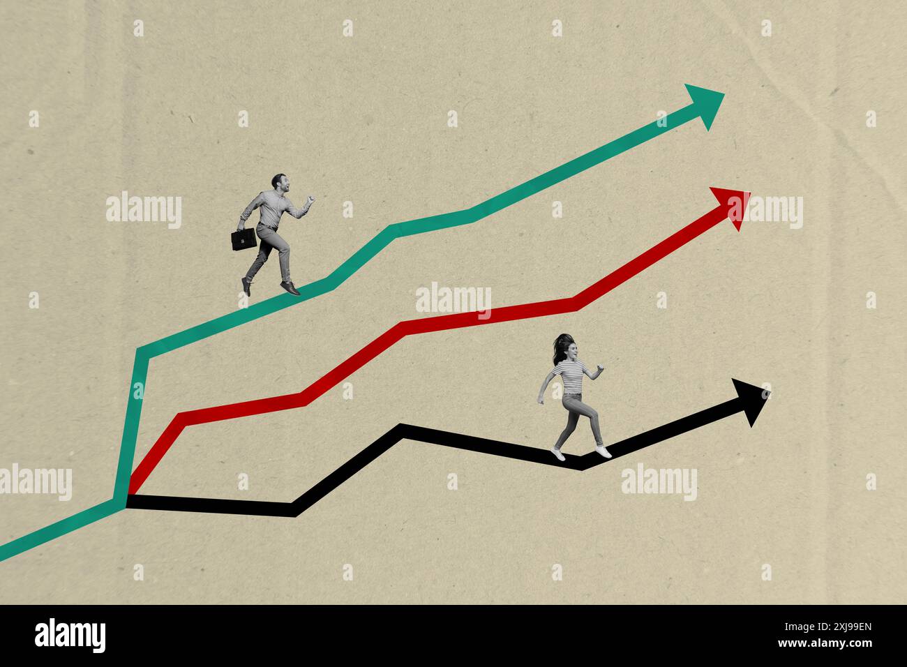 Composite artwork collage image picture of mini people run arrows ...