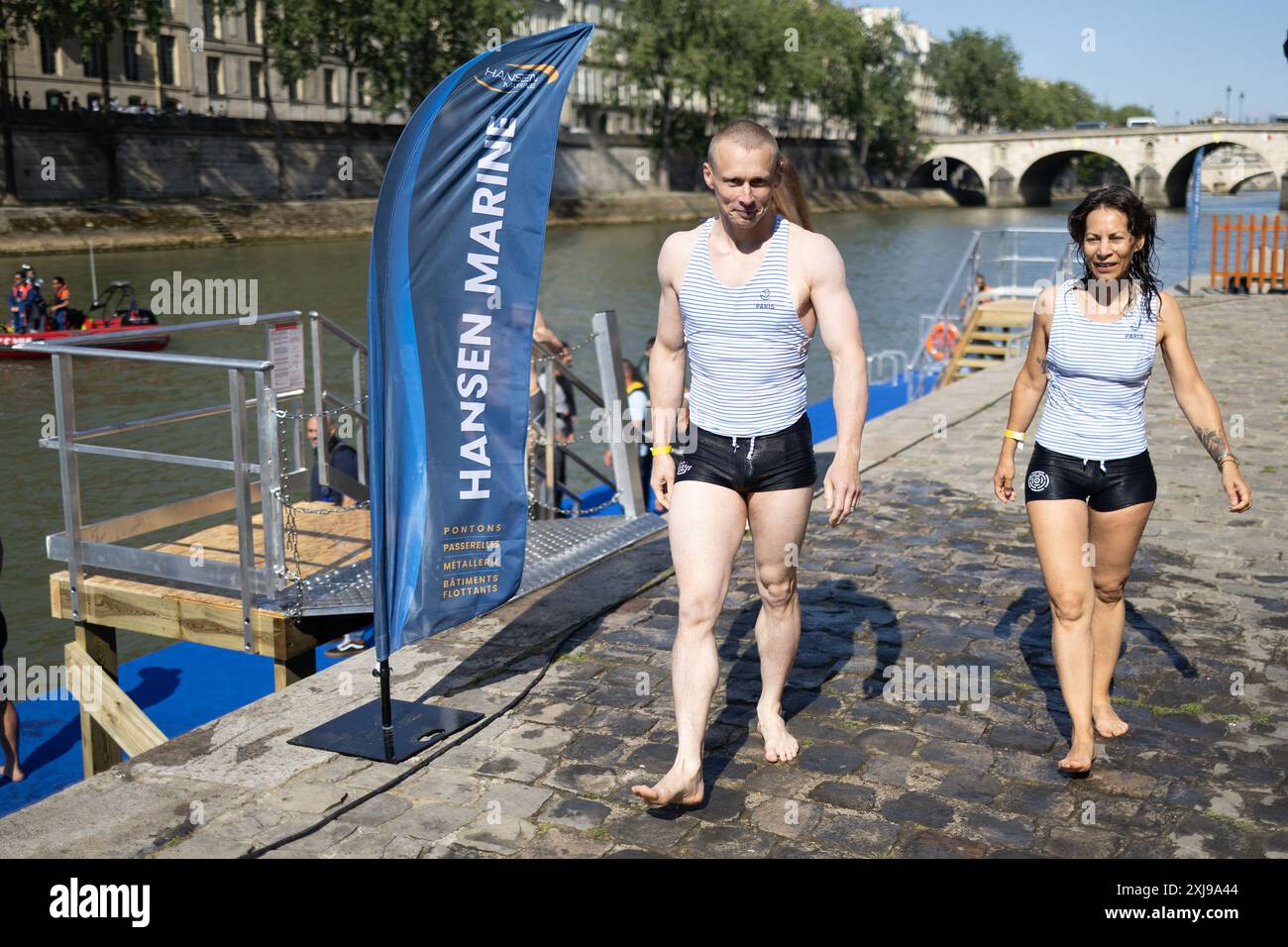 People swimming in the Seine, in Paris on July 17, 2024, after the ...