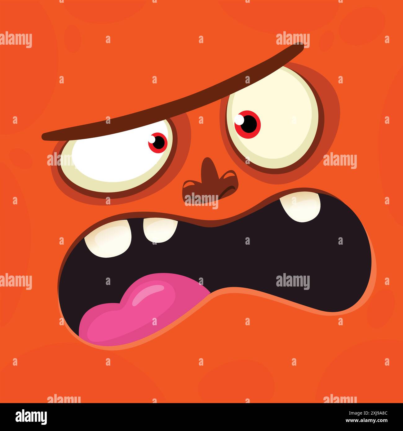 Cartoon monster face with funny expression opened mouth blank space ...