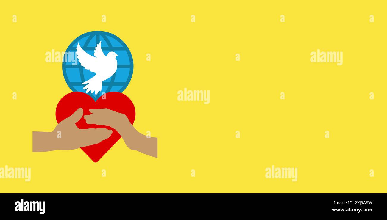World NGO Day. 27th February. Flying dove bird caring hand on rad heart love isolated, Template ...