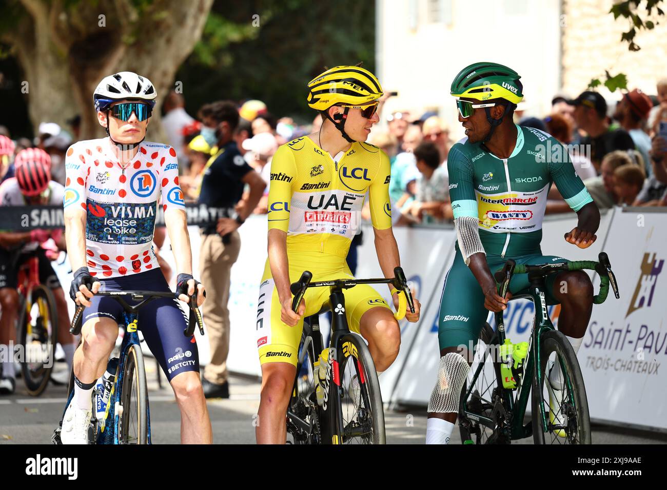 Danish Jonas Vingegaard of Team Visma-Lease a Bike wearing the red polka-dot jersey for best ...