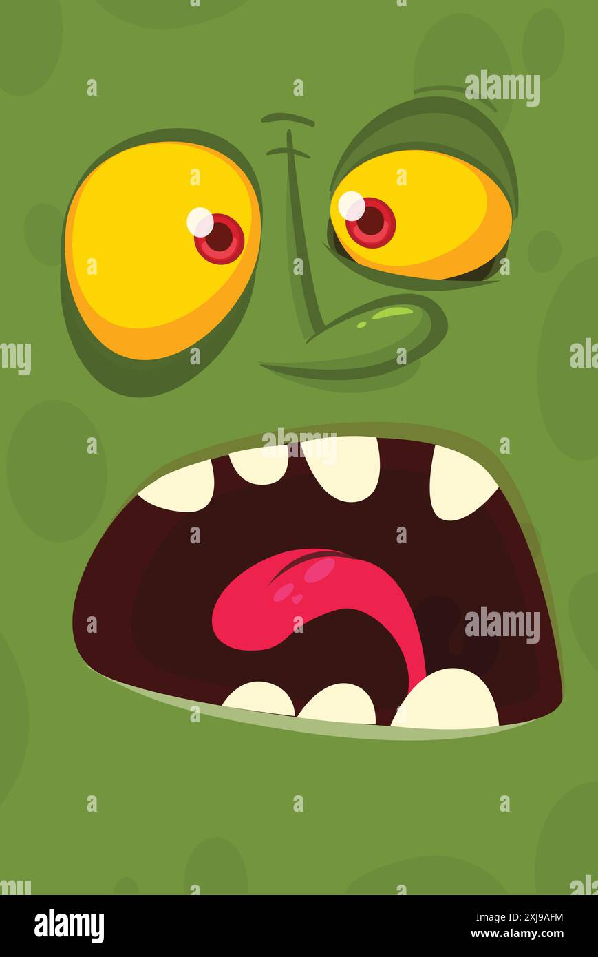 Cartoon monster face with funny expression opened mouth blank space ...