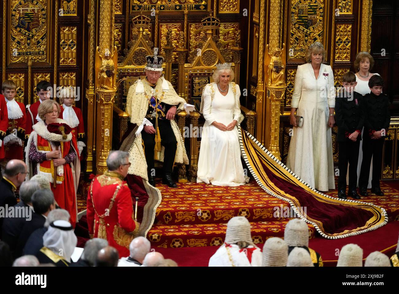 King Charles III and Queen Camilla in the House of Lords Chamber during ...