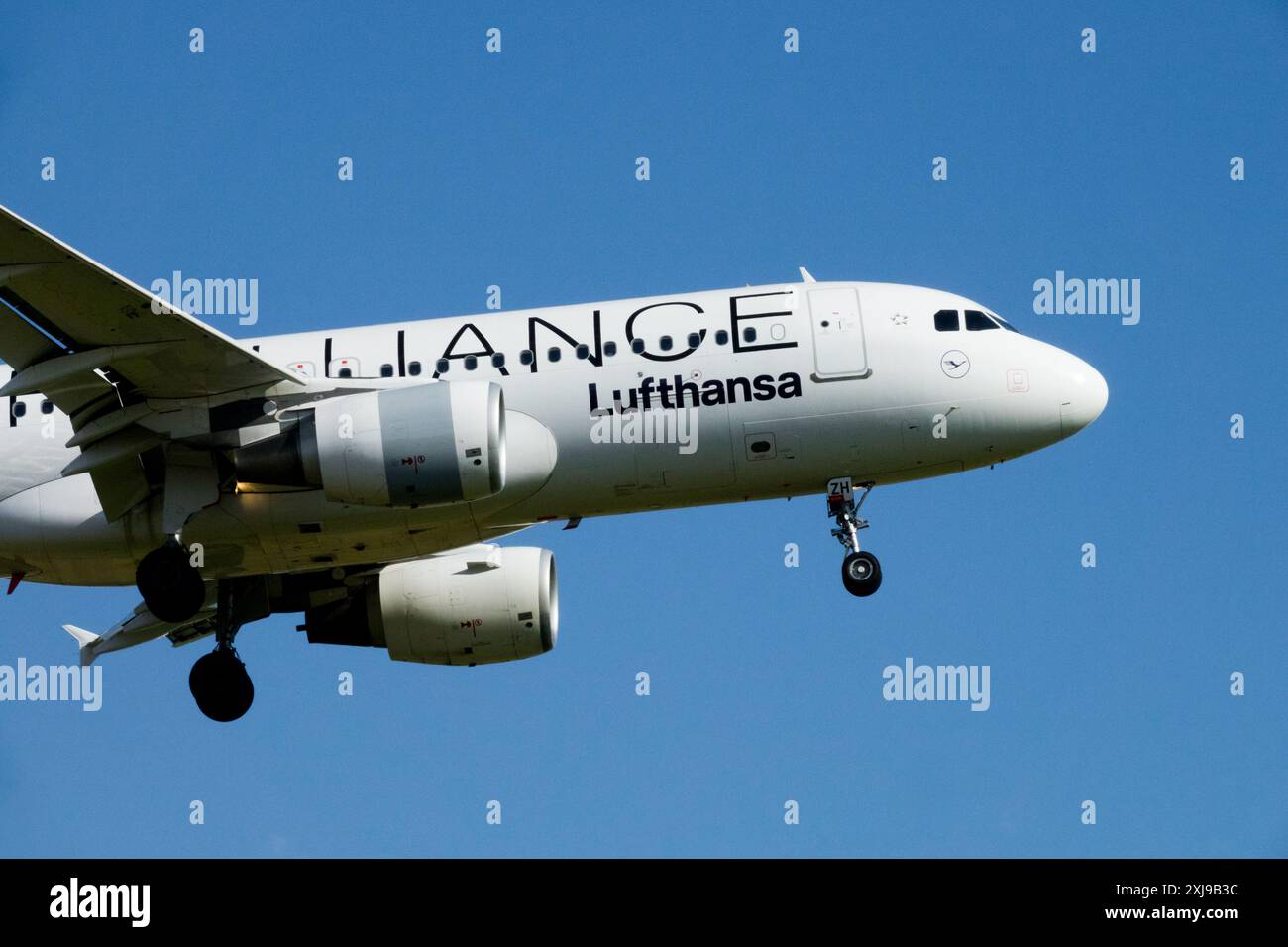 Airbus A320 Plane Lufthansa landing approaching Prague Czech Republic ...
