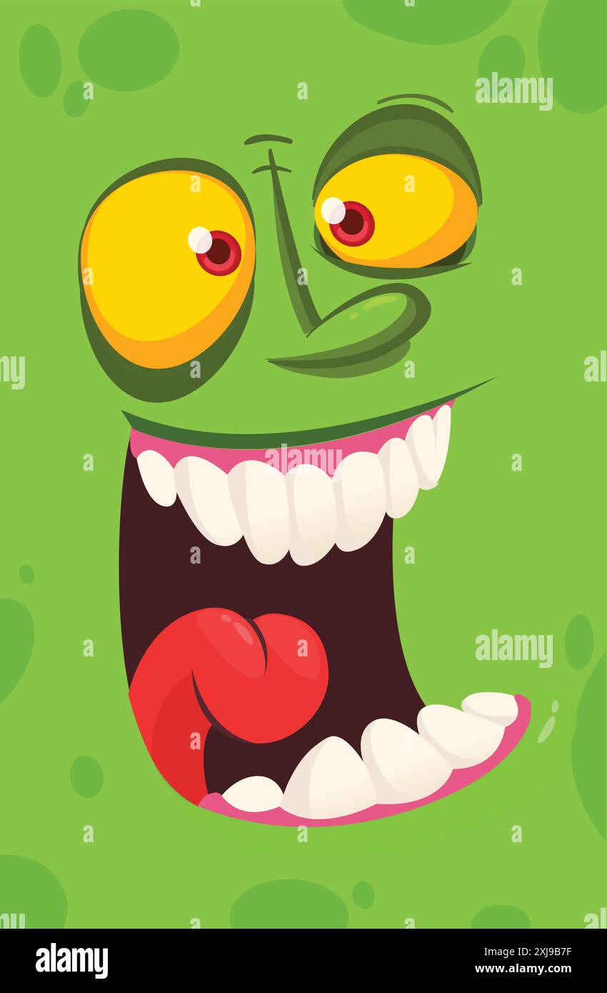 Cartoon monster face with funny expression opened mouth blank space ...